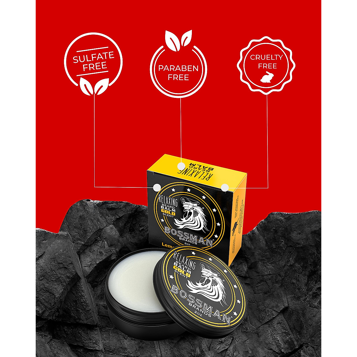 Bossman Relaxing Beard Balm - Beard Tamer, Relaxer, Thickener and Softener Cream - Beard Care Product - Made in USA (Gold Scent)