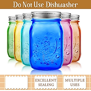 12 Pieces 32 oz Colored Mason Jars Glass Mason Jars with Lids Glass Wide Mouth Canning Jar NOT Allowed Dishwasher(Cute Colors)
