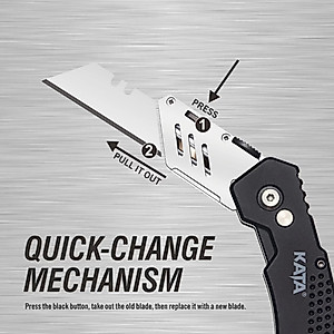 KATA 3-Pack Heavy Duty Box Cutter Folding Utility Knife With Zinc Alloy Body, Quick Change Blades, Lock-Back Design, Extra 12pc Blades For Cartons, Cardboard and Boxes