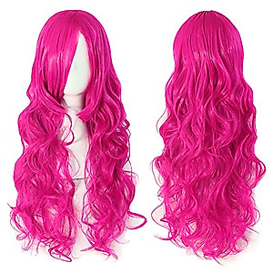 MapofBeauty 70cm Long Pink Wavy Cosplay Party Curly Wig (Rose Red)