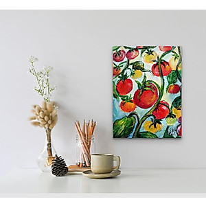 Cherry Tomatoes on the Vine, Food Art, Kitchen Decor, Vegetables Oil Painting, Red Yellow Mini Tomatoes Wall Decor