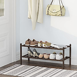 VERTORGAN Shoe Rack, 2 Tier Bamboo Shoe Shelf Storage Organizer for Entryway, Hallway, Closet and Living Room (Mocha)