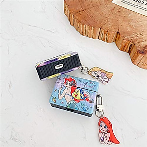 LUCKESSA Beautiful Girls Red Hairs Mermaid Princess Stripe Surface Earphone Case for AirPods Pro, Soft IMD Strong Protection Wireless Charging Earbud Cover Protective Skin +Mermaid Keychain