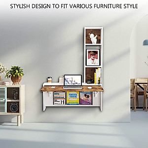 Bixiaomei 33'' Folding Wall Mounted Drop Leaf Table, Foldable Desk with Moveable Cabinets, Floating Laptop with Convertible Storage Shelves, Multifunctional Computer Workstation
