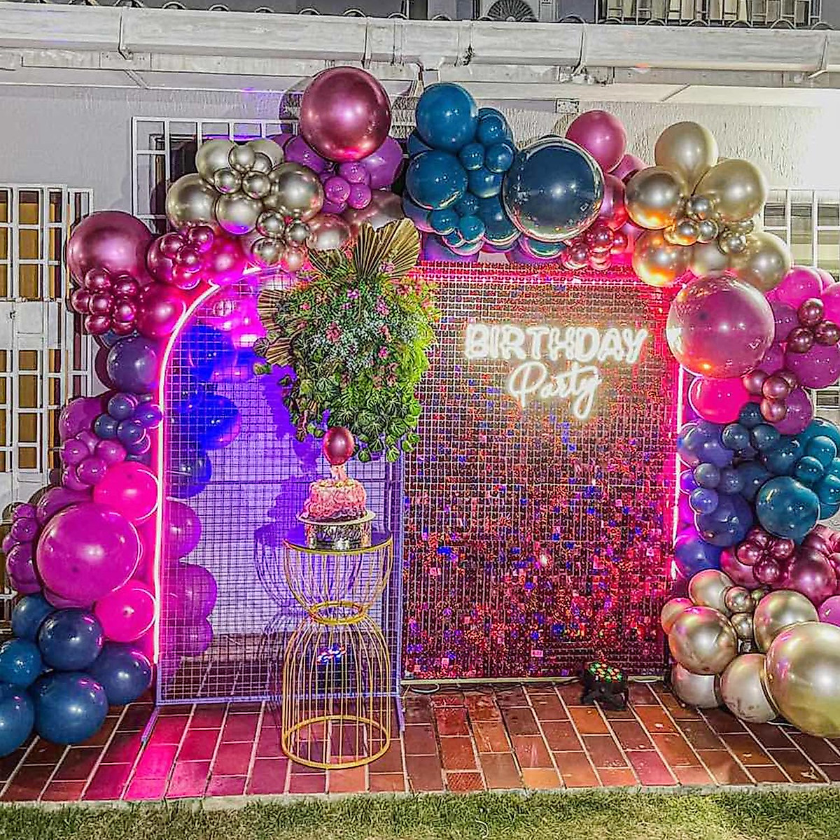 Chrome Balloon Arch Garland Kit for Disco Party Decorations,148Pcs Metallic Hot Pink Red Blue Gold Silver Disco Ball Balloons for 80s 90s Birthday Galaxy Graduation Prom New Year Party Decor