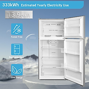 Smad Top Freezer Refrigerator with Reviseble Door 13.9 Cu.ft Refrigerators with Freezer Adjustable Temperature Garage Ready Refrigerator for Home Dorm Kitchen Stainless Steel