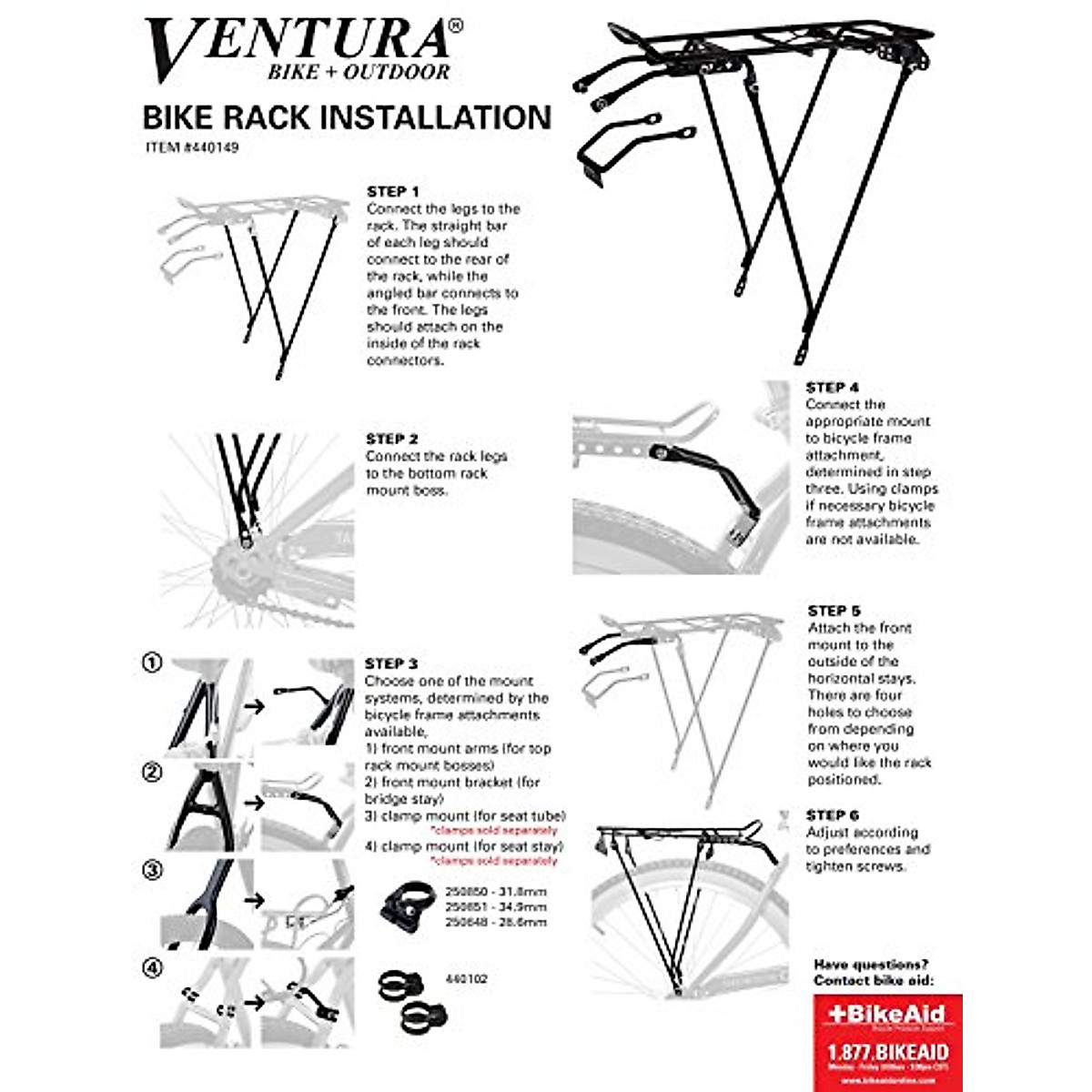 Ventura Economical Bolt-On Bicycle Carrier Rack, Adjustable Fit for 26"/28"/700c, Steel , Black