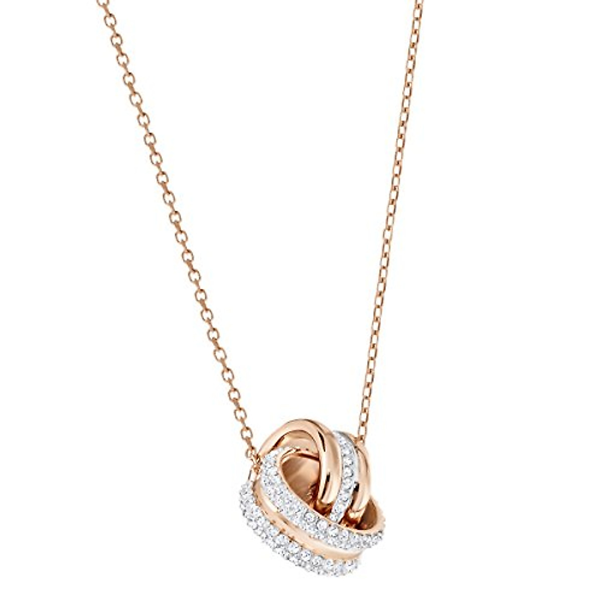 SWAROVSKI Further Collection Women's Necklace, Intertwined Circle Pendant with White Crystals and Rose-Gold Tone Plated Chain