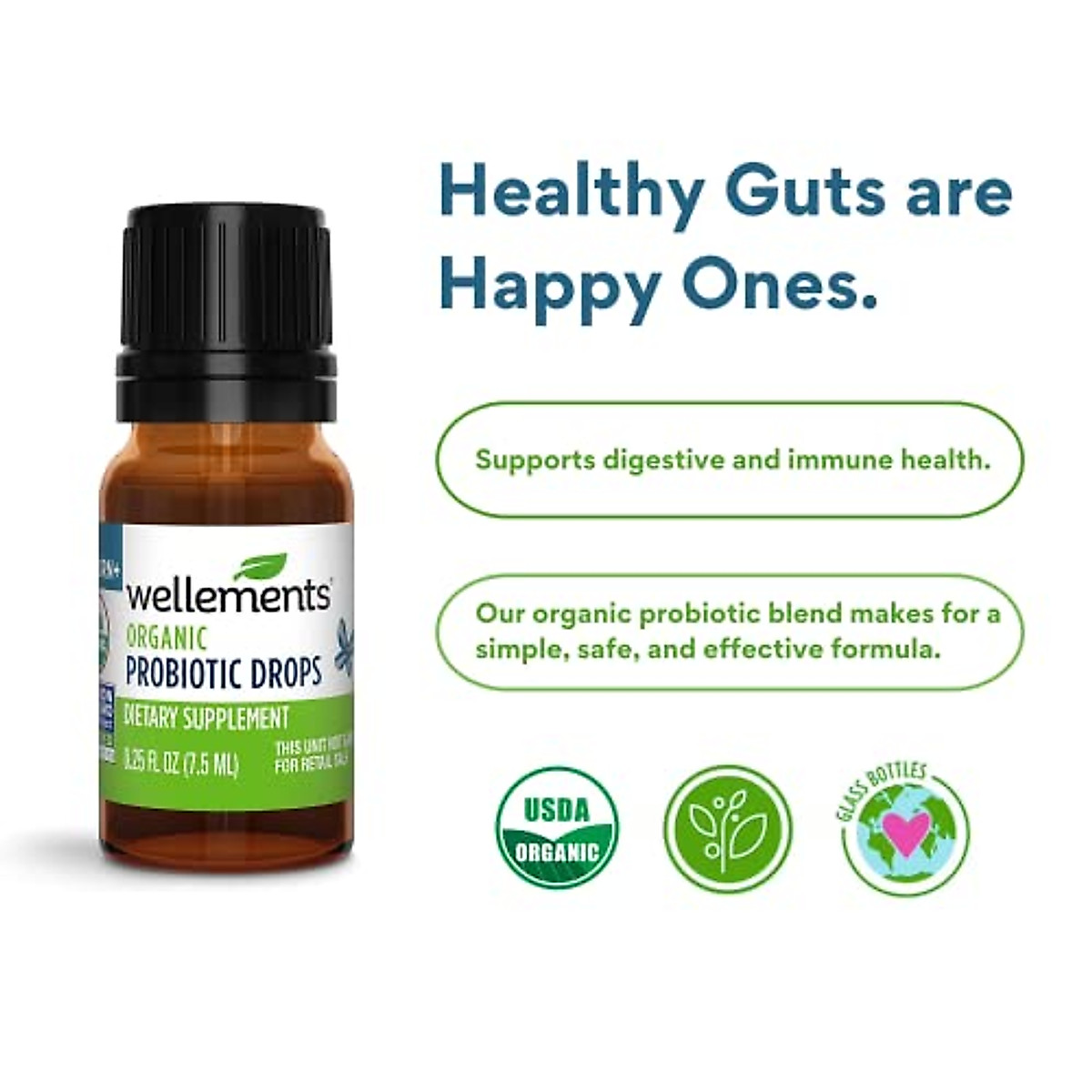 Wellements Organic Baby Probiotic Drops | Baby Digestive & Immune Support for Infants & Toddlers, USDA Certified Organic, Free from Dyes, Parabens & Preservatives | 0.25 Fl Oz