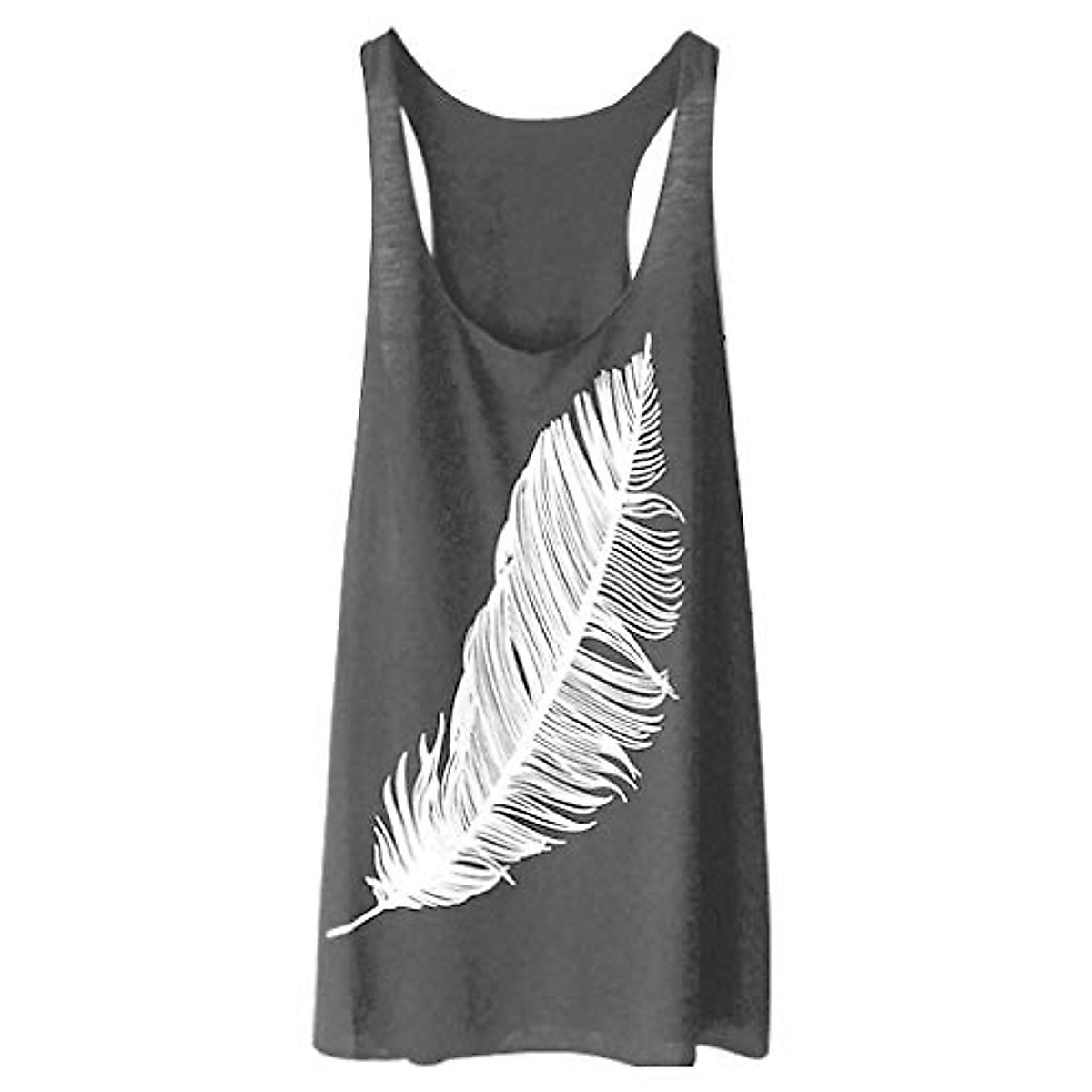 YOMXL Sexy Women Tank Tops Summer Feather Print Long Vest Loose Crop Racerback Athletic Yoga Tops Tee Gray