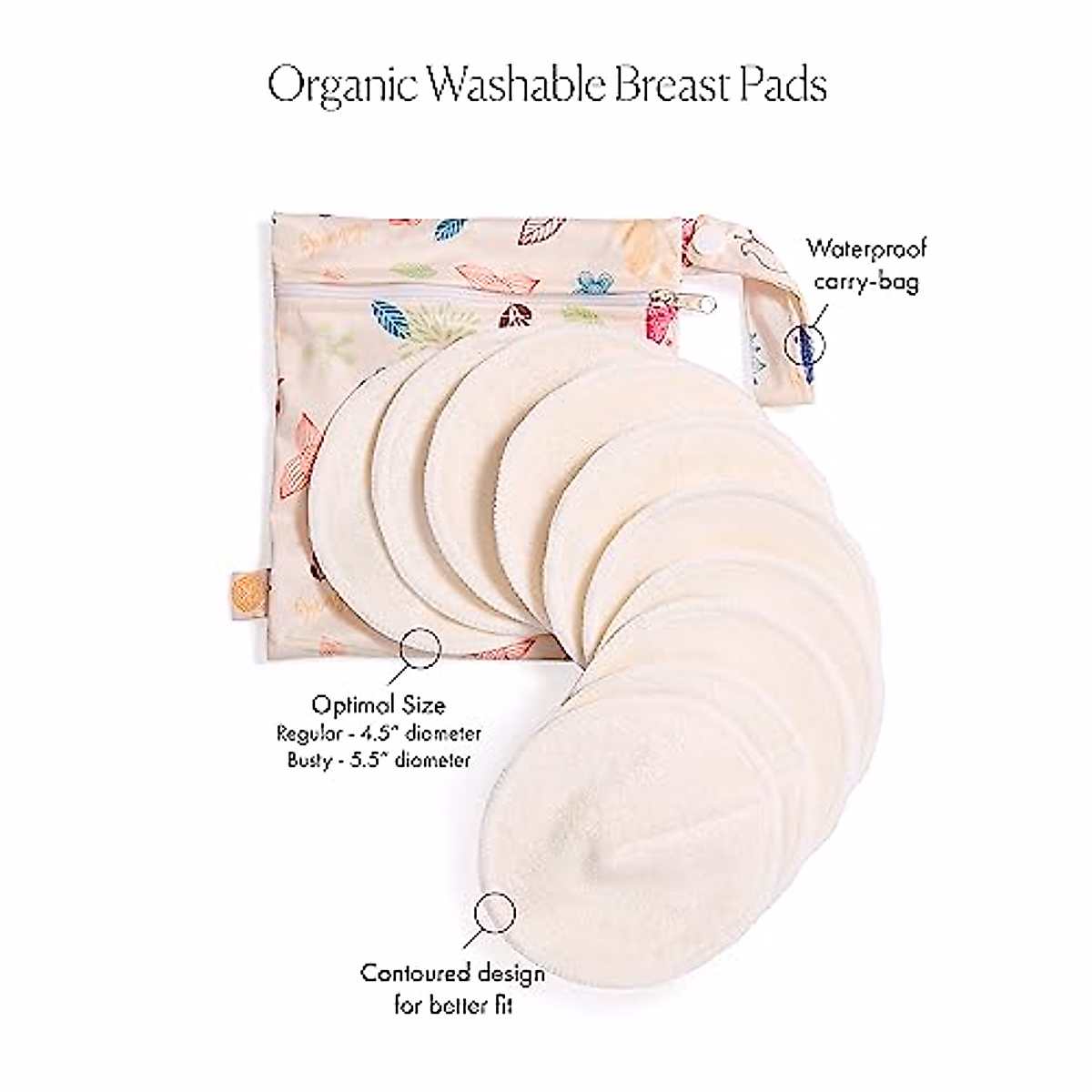 Kindred Bravely Organic Reusable Nursing Pads 10 Pack | Washable Breast Pads for Breastfeeding with Carry Bag