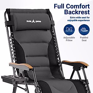 UDPATIO Zero Gravity Chair 30In XL Oversized Outdoor Anti Gravity Chairs Patio Lounge Folding Adjustable Chair with Cup Holder, Foot Pad & Padded Headrest, Supports 500lbs (Grey)