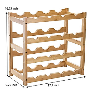 TOPZEA Countertop Wine Rack Free Standing, 16-Bottle Wood Wine Storage Rack 4-Tier Rustic Wine Display Shelf Floor Stackable Wine Bottle Holder Stand for Kitchen, Bar, Pantry, Cabinet, Basement