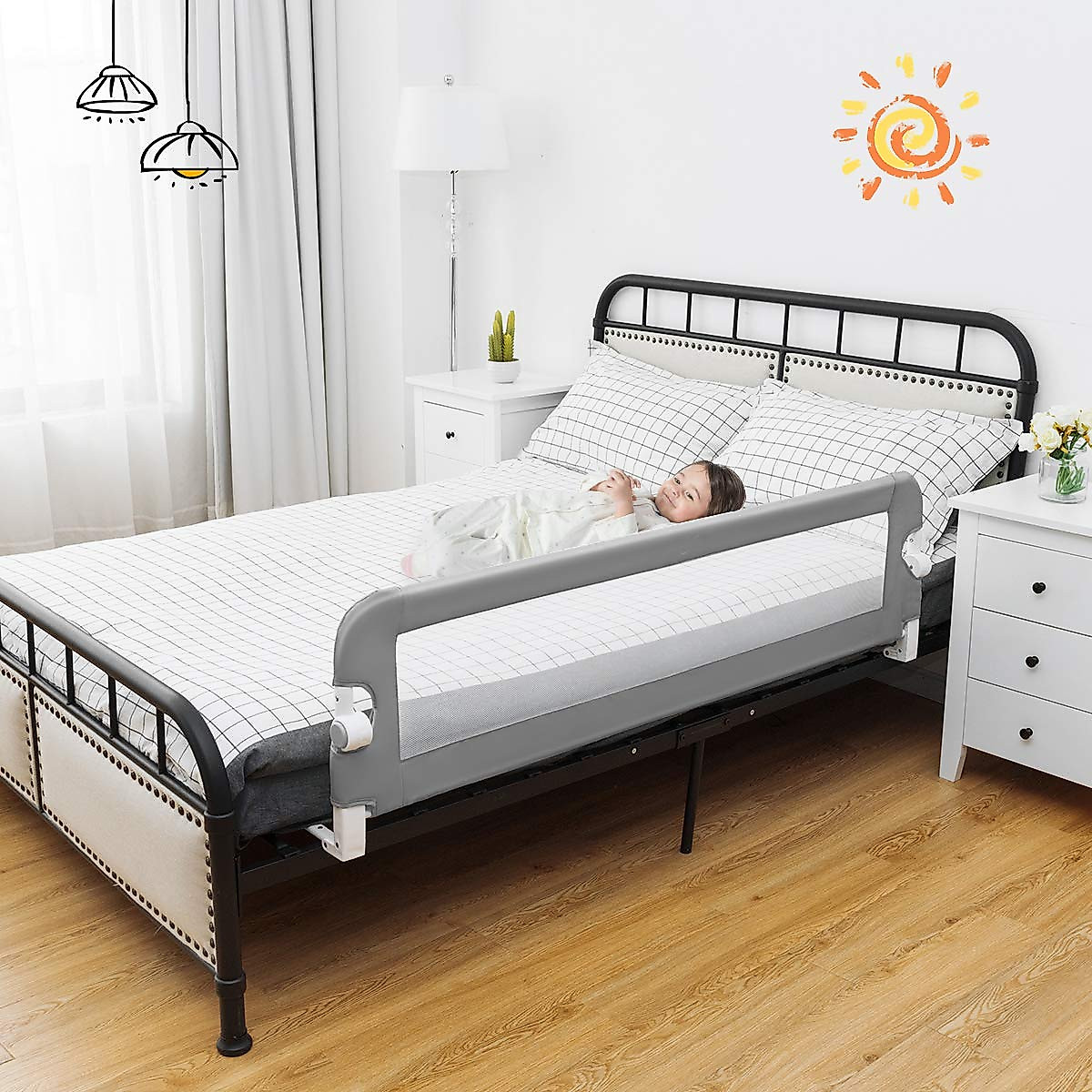 HONEY JOY Bed Rail for Toddlers, 59-in Extra Long, Portable Safety Bed Guardrail, Foldable Baby Bed Rail Guard, Fit King & Queen Full Twin Size Bed Mattress(Gray)