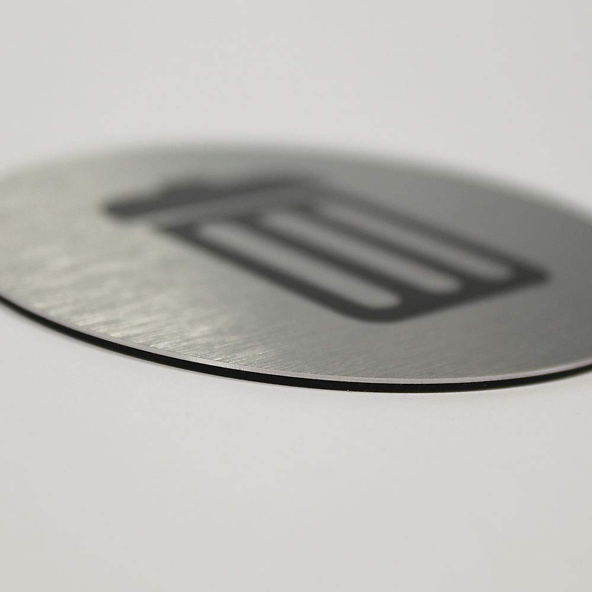 Metal Trash Signs | 3" Garbage Bin Marker | Metal Sign for Waste Basket | Brushed Silver Aluminum Sign with Black Trash Symbol | Ready to Hang | Made in USA