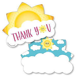 Big Dot of Happiness You Are My Sunshine - Shaped Thank You Cards - Baby Shower or Birthday Party Thank You Note Cards with Envelopes - Set of 12