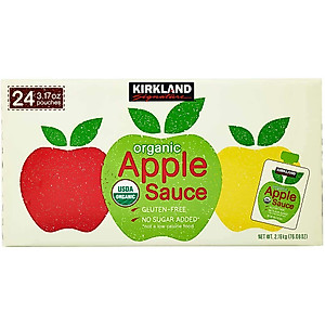 Kirkland Signature Organic Gluten-Free No Sugar Added Applesauce: 24 Count (3.17 oz.) - PACK OF 2