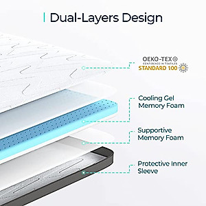 LINSY LIVING Mattress Topper Full, 3-Inch Gel Memory Foam Mattress Topper for Full Size Bed, High Density Foam for Pain Relief, Breathable and Washable Cover with Straps, CertiPUR-US