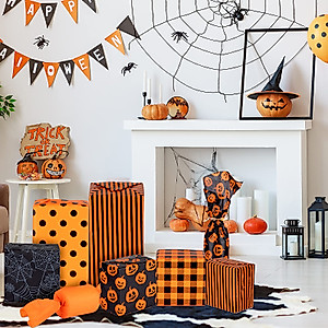Whaline 90 Sheets Halloween Tissue Paper Black Orange Pumpkin Wrapping Tissue 19.7×13.8 Inch Halloween Cobweb Plaids Dot Stripe Art Tissue Paper for Halloween Party DIY Craft Gift Decor, 6 Designs