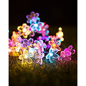Solar String Lights Flower Garden Lights Outdoor Waterproof Fairy Lights Solar Powered Decorative Cherry Blossom for Camping Outside Balcony Yard Porch Patio Christmas Tree 33ft 50 Led Pack 2