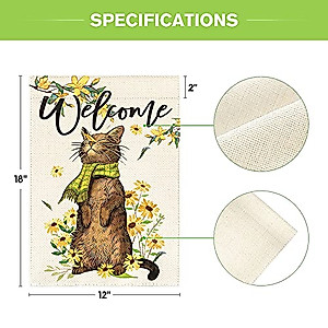 AVOIN colorlife Spring Summer Flower Cat Garden Flag 12x18 Inch Double Sided Outside, Yellow Daisy Sunflower Welcome Yard Outdoor Flag