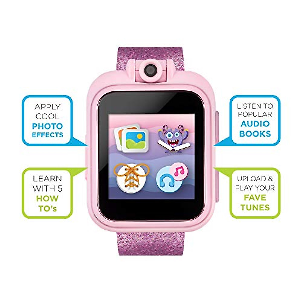Kids Smartwatch PlayZoom 2 with Swivel Selfie Camera, STEM Learning, 20+ Games, Audio Bedtime Stories, Store Music for Kids Toddlers Boys Girls Fuchsia Glitter