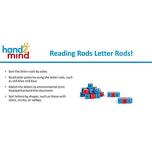 hand2mind Reading Rods, Create Sight Words with Alphabet Blocks for Kids Ages 4-8, CVC Word Builders Linking Cubes, Montessori Toys for Toddlers, Kindergarten Homeschool Supplies (Set of 82)