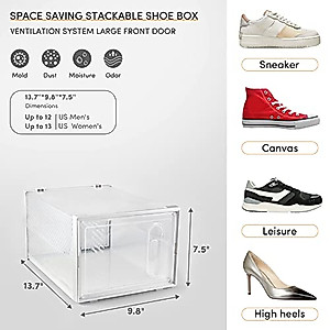 XiangGuanQianYing Shoe Box,6 Pack Large Shoe Boxes Clear Plastic Stackable,Space Saving Foldable Shoe Organizer Boxes