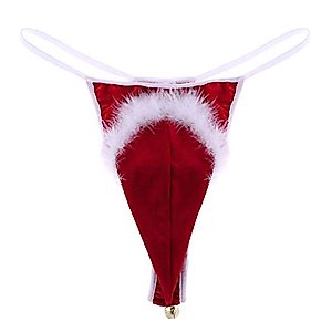 YOOJOO Men's Novelty Thongs Funny G-String Pouch Bikini Christmas Santa Hat Underwear Gag Gifts Santa Bell Large