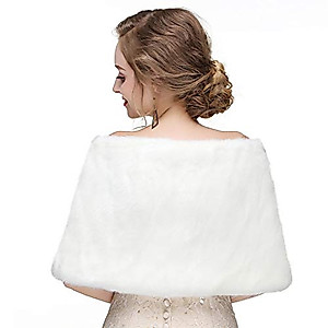 Olbye Women's Faux Fur Shawls Wraps Wedding Fur Stole Shrug Cape For Women Warm Scarf (White)