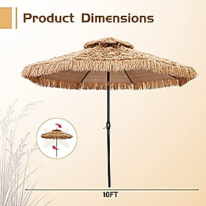 GDY 10 FT Patio Tiki Umbrella, Outdoor Patio Pool Beach Umbrellas without LED Lights