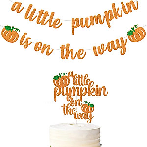 Pumpkin Baby Shower Decorations, Orange Little Pumpkin Banner for Fall Pumpkin Baby Shower Party Decorations, Orange Glitter Pumpkin Decorations for Boy Girl Birthday Party Supplies