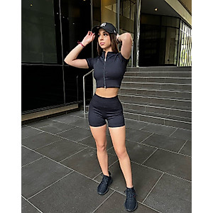 Crop Tops for Women-Short Sleeve Workout Tops Zipper Ribbed V Neck Shirts for Running,Tennis,Yoga,Golf