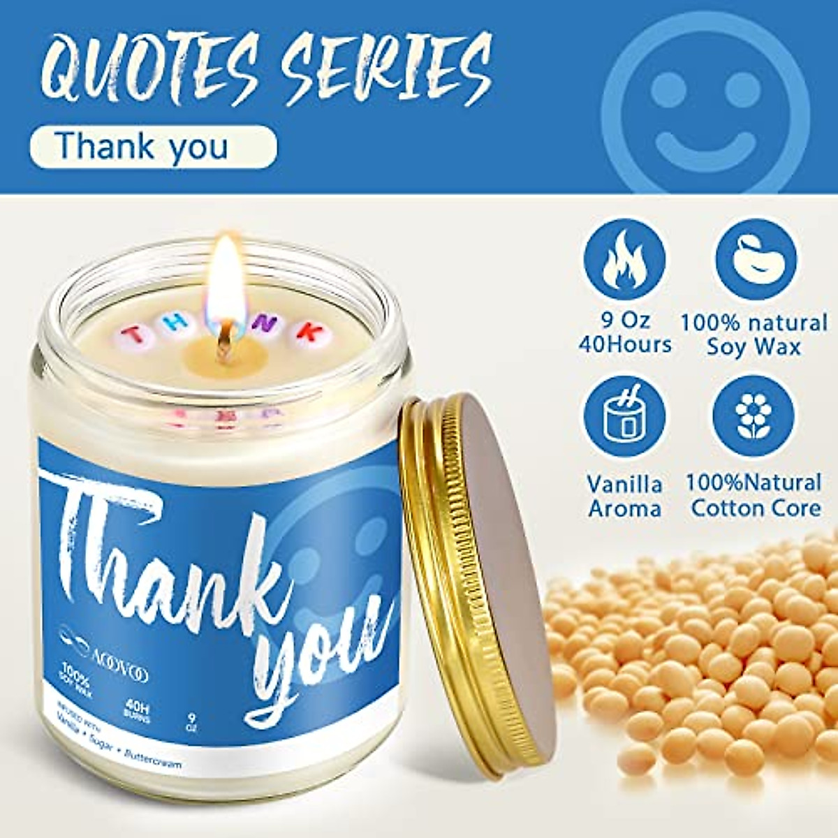 Thank You Candle - Scented Candle with Natural Soy Wax for Women, Friends, Coworkers, and Family - Perfect Thank You Gifts for Mother's Day, Birthdays, Christmas - Vanilla, Sugar, and Buttercream