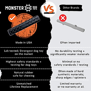 Monster K9 Indestructible Chew Stick - Lifetime Replacement - Medium & Large Breeds - Ultra Durable for Aggressive Chewers - Chew, Tug, & Fetch Dog Toy - Made in USA - 9in. x 1.75in.