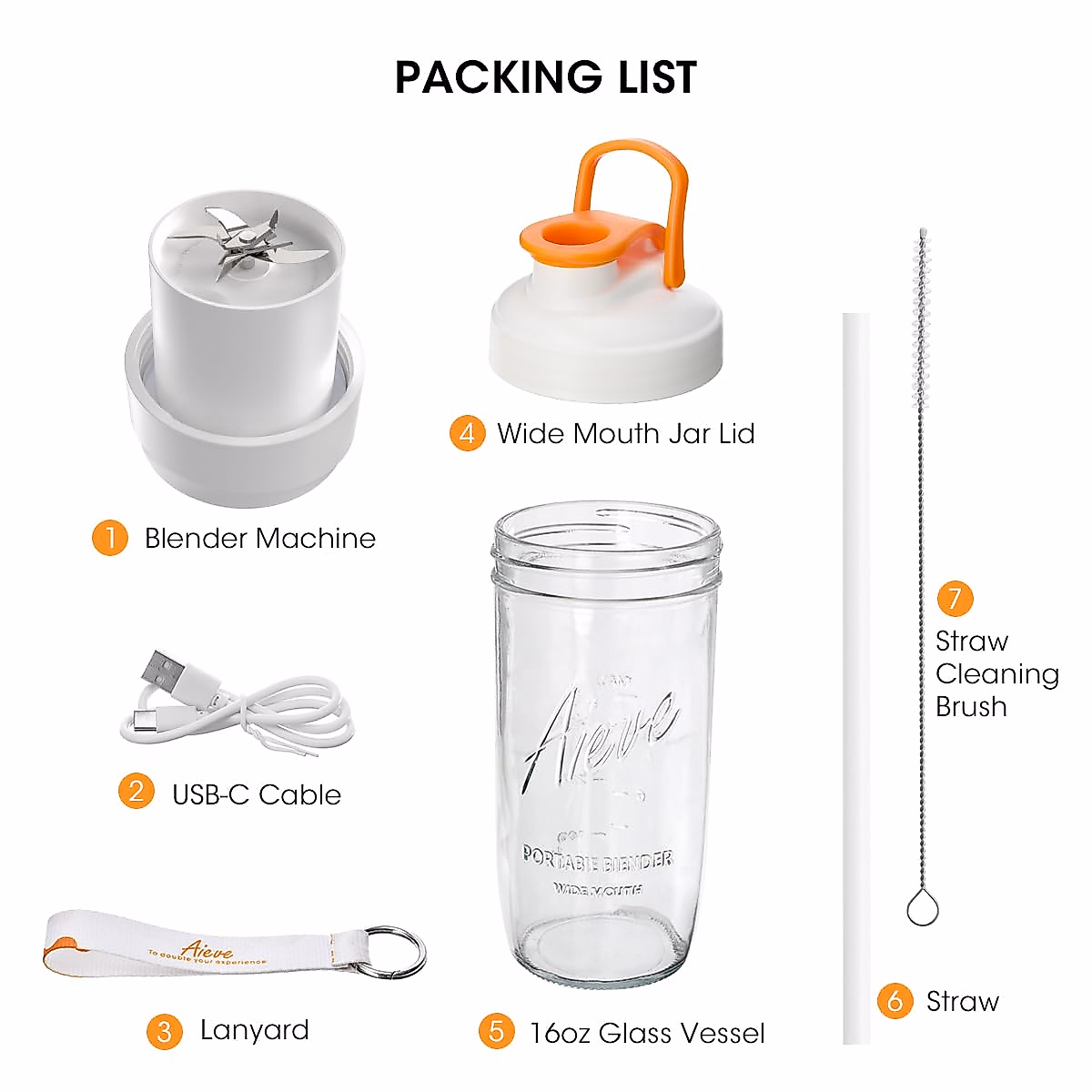 Aieve Mason Jar Blender, Personal Blender Portable Blender Cup for Wide Mouth Mason Jar (Turns Wide Mouth Mason Jar into Rechargeable Blender)