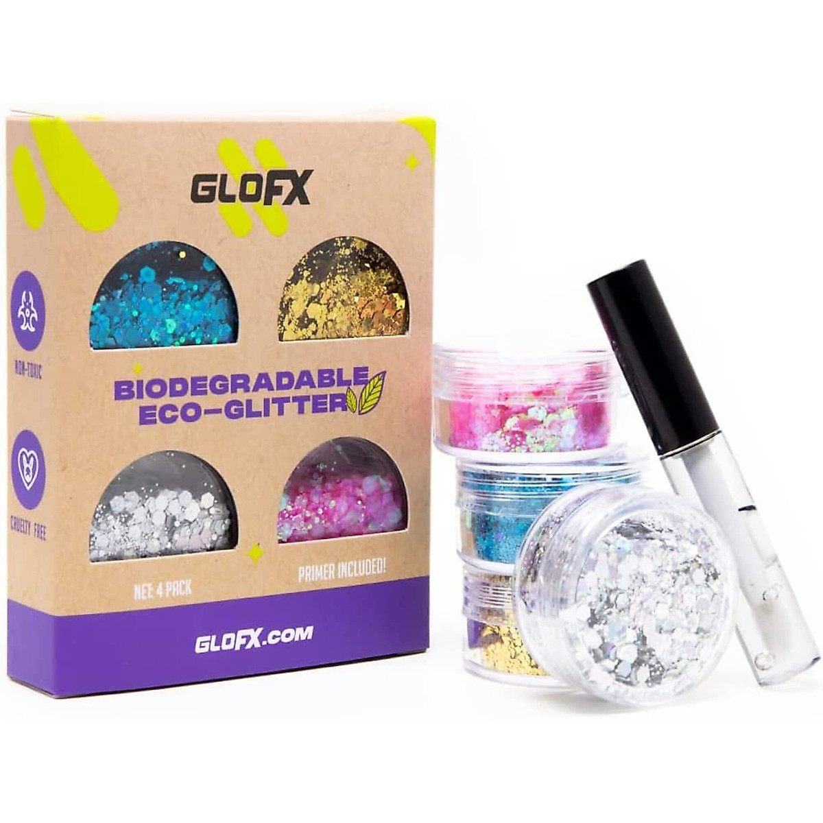 Biodegradable Glitter Makeup | Face Glitter, Hair Glitter, and Body Glitter | Plant Based Glitter Makeup for EDM Rave Music Festivals and Cosplay | Chunky Glitter Multicolor 4 Pack
