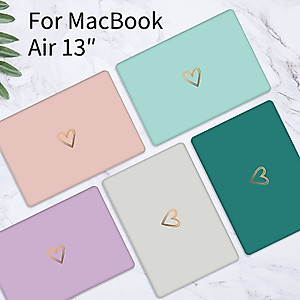 Seorsok Compatible with MacBook Air 13 Inch Case 2020 2019 2018 Release A1932 A2179 M1 A2337 Touch ID, Gold&Cute Heart Pattern Plastic Hard Shell Case with Keyboard Cover,Pink