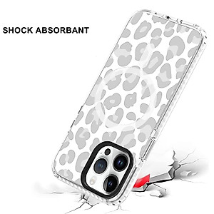 SAKUULO Magnetic for iPhone 14 Pro Case Light Gray Leopard Print Pattern [Compatible with MagSafe] Wireless Charge Slim Shockproof Case for iPhone 14 Pro Phone Case, Gray Leopard (6.1")
