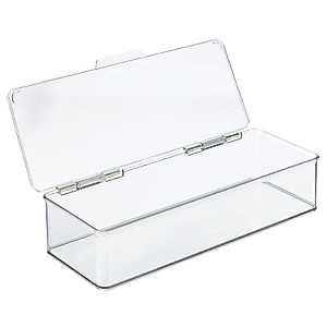 mDesign Long Plastic Kitchen Pantry/Fridge Storage Organizer Box Containers with Hinge Lid for Shelves or Cabinets, Holds Food, Snacks, Seasoning, Condiments, Flatware, Utensils, Clear