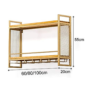 Modern Wall Mount Wine Rack for Restaurants Bars Kitchen, Metal Gold Wine Bottle Rack Wine Stemware Rack Goblet Holder, 2 Tiers Rustic Wall Floating Shelves (Size : 60×20×55cm)