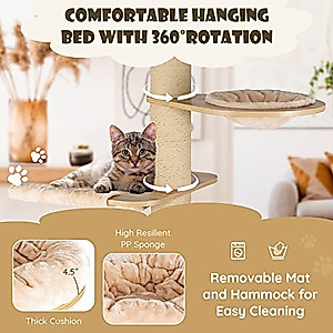 Tangkula Modern Cat Tree, Multi-Level Large Cat Tower w/Cat Condo, Hammocks & Hanging Basket, Tall Cat Tree w/Sisal Posts, Washable Cushions, Wood Cat Trees and Towers for Indoor Large Cats