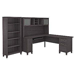 Bush Furniture Somerset 72W L Shaped Desk with Hutch and 5 Shelf Bookcase