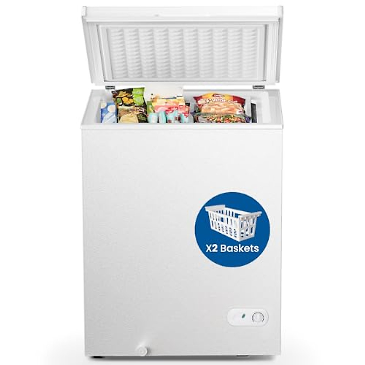 Electactic Chest Freezer 3.5 Cubic Feet Compact Freezer with 2 Removable Baskets, Free Standing Top open Door Deep Freezer, Adjustable Temperature for Home Dorm, Bar, Basement, Kitchen (White)