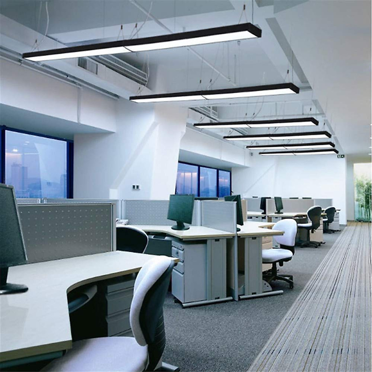 RUNNUP LED Strips Architectural Suspended Direct Indirect Linear Linkable Dimmable Office Light Fixture 32W/3500LM/6000K Commercial Lighting Market Garage Basement Black Finish 47.27inch