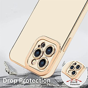 Lafunda Designed for iPhone 13 Pro Case, Luxury Cute Plating Cases for Women Girls Elegant Golden Edge Shockproof TPU Bumper Cover with Silicone Camera Protective Phone Case for iPhone 13 Pro White