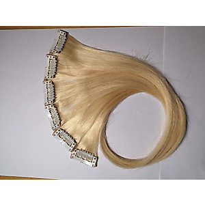 18 Inch High light Clip in Human Hair Extensions 100% Straight Clip on Party Highlights Colored Hair Extensions 6 Pieces/set (Bleach Blonde)