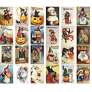 Pixiluv CUTE HALLOWEEN 24 Postcards Notecards Witches Black Cat Scary Pumpkin Vintage Greeting Cards