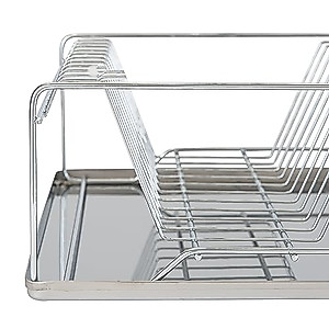 Kitchen Details 3 Piece Dish Rack | Drain Tray | Cutlery Holder | Countertop | Organizer | Holds 13 Dishes | Chrome
