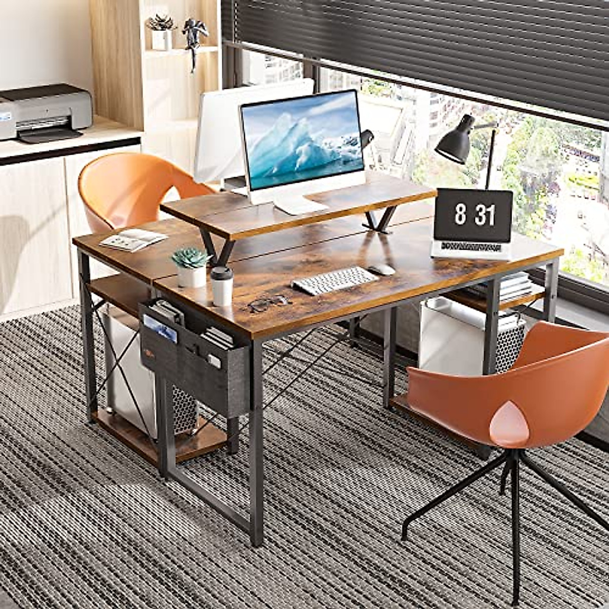 ODK 39 Inch Computer Desk with Shelves & Monitor Stand | Vintage Design
